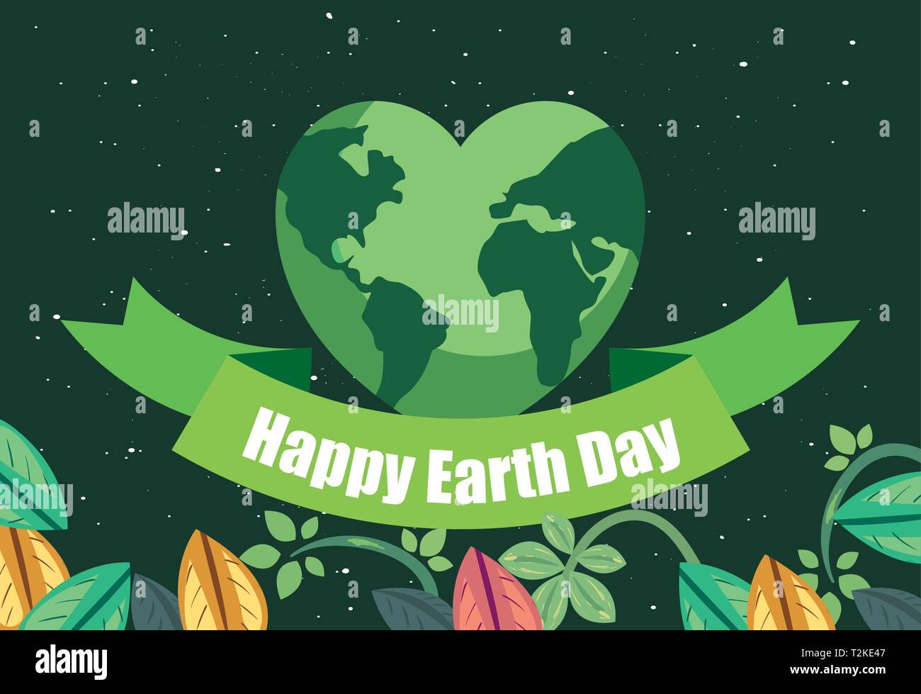 world shaped heart foliage happy earth day vector illustration Stock ...