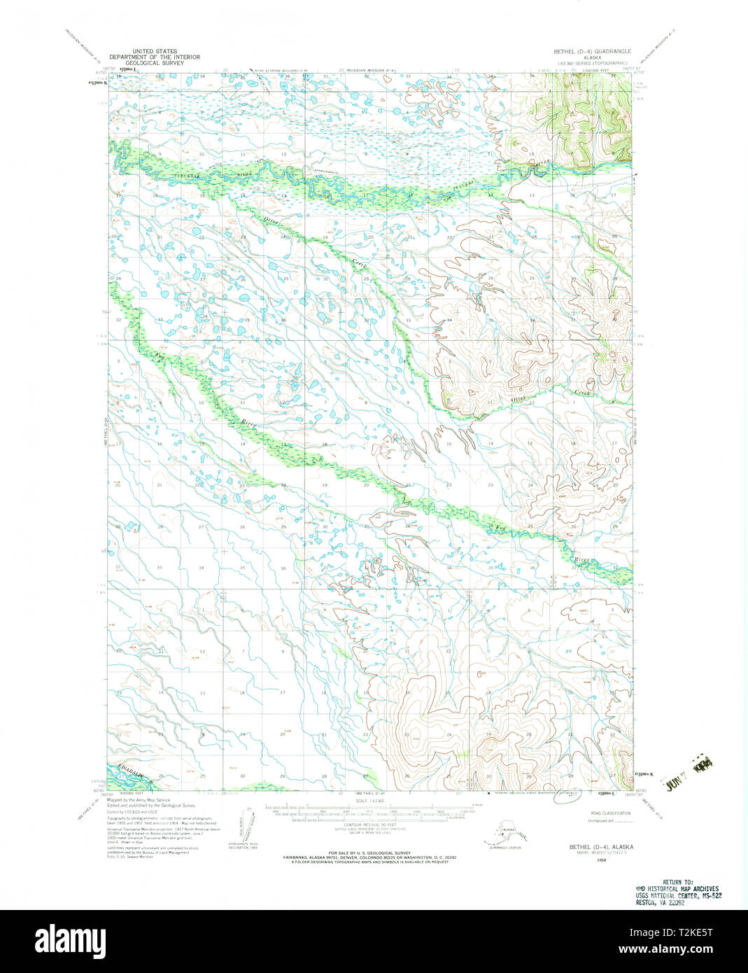 USGS TOPO Map Alaska AK Bethel D-4 354465 1954 63360 Restoration Stock ...