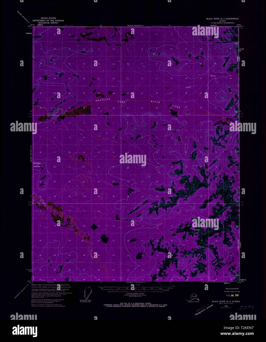 USGS TOPO Map Alaska AK Black River A-1 354612 1956 63360 Inverted ...