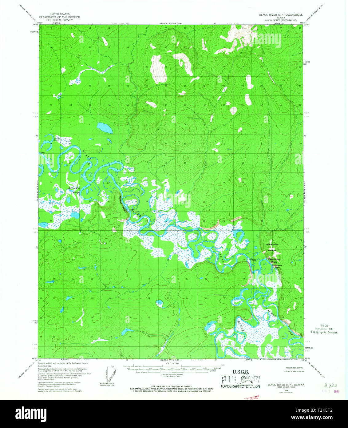 USGS TOPO Map Alaska AK Black River C-4 354647 1956 63360 Restoration ...