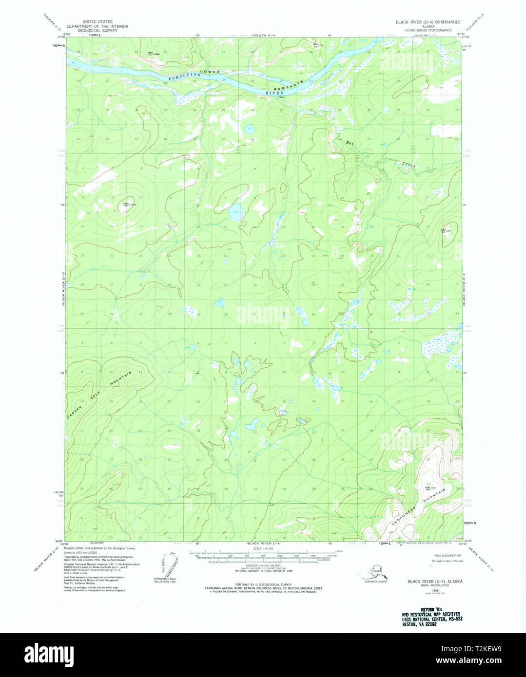 USGS TOPO Map Alaska AK Black River D-4 354663 1956 63360 Restoration ...