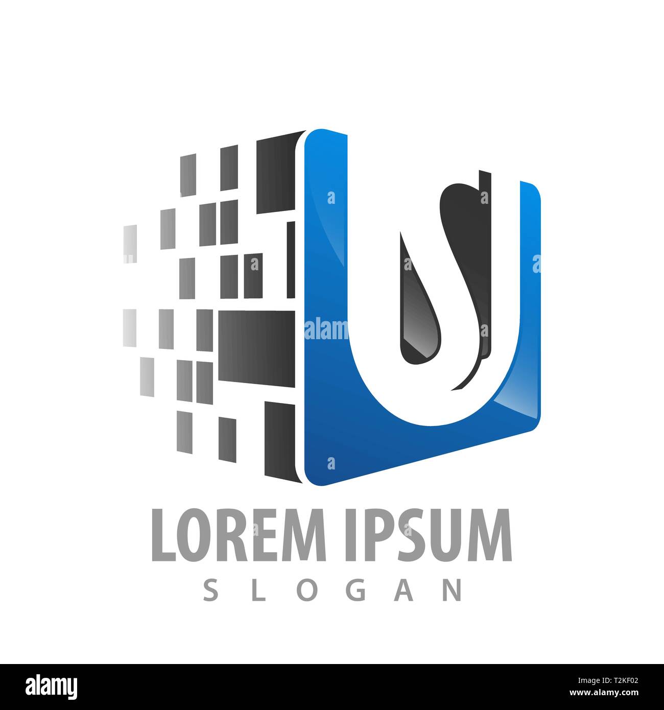 Digital pixel initial letter US concept design. Rounded square symbol ...