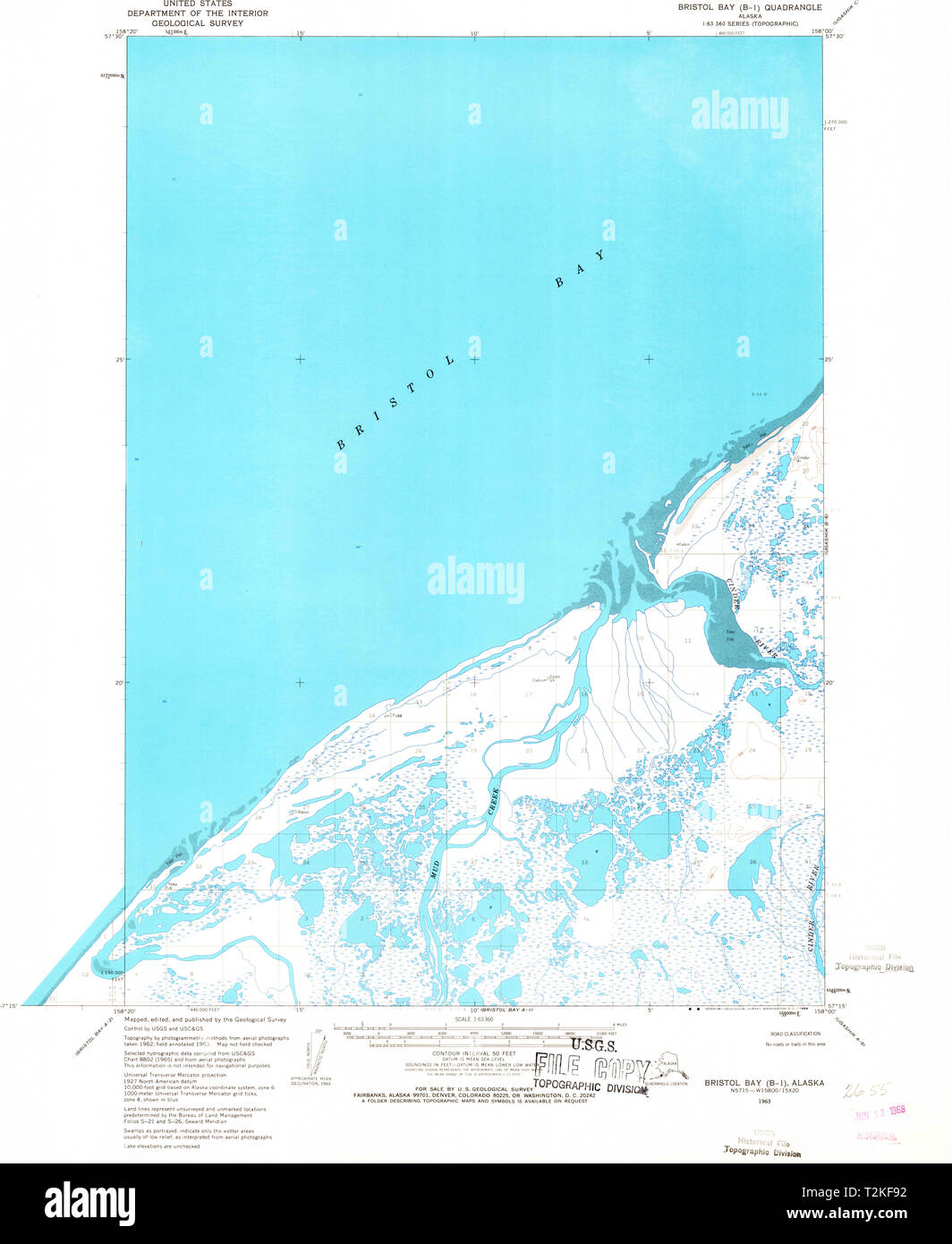 USGS TOPO Map Alaska AK Bristol Bay B-1 354749 1963 63360 Restoration ...