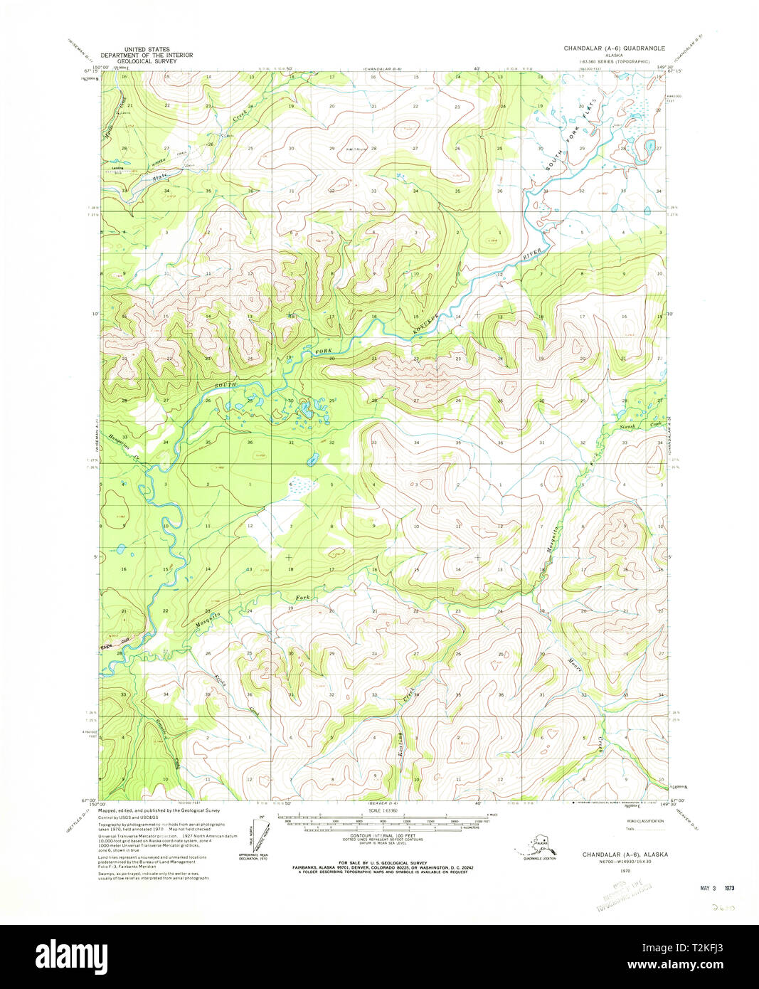USGS TOPO Map Alaska AK Chandalar A-6 354809 1970 63360 Restoration ...