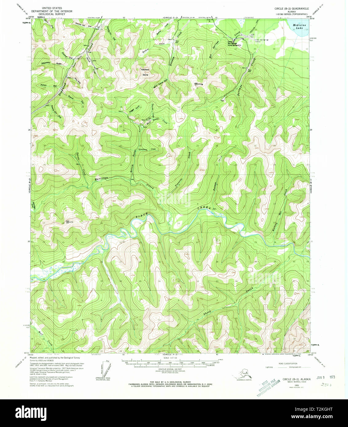 USGS TOPO Map Alaska AK Circle B-2 355006 1955 63360 Restoration Stock ...