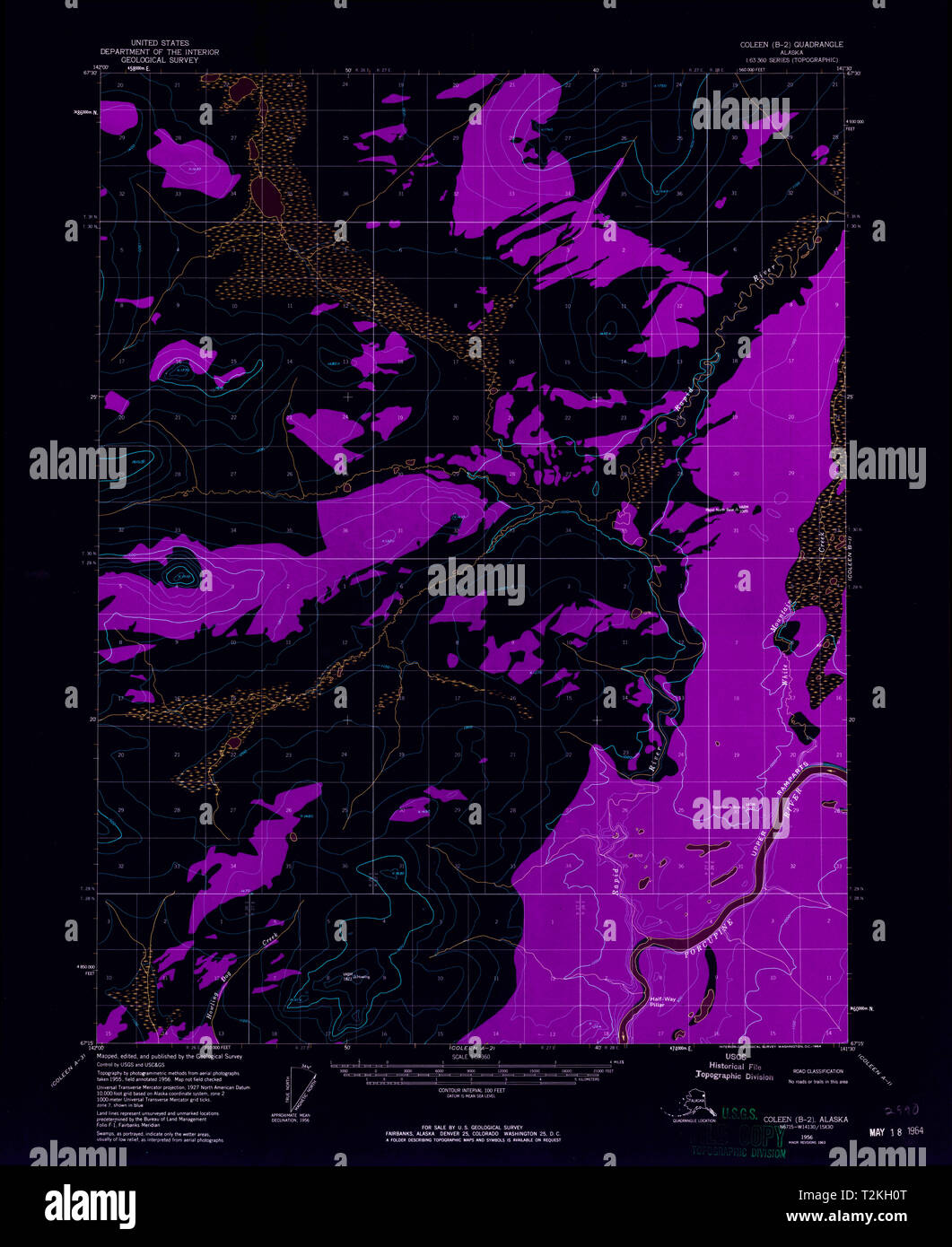 USGS TOPO Map Alaska AK Coleen B-2 355103 1956 63360 Inverted ...