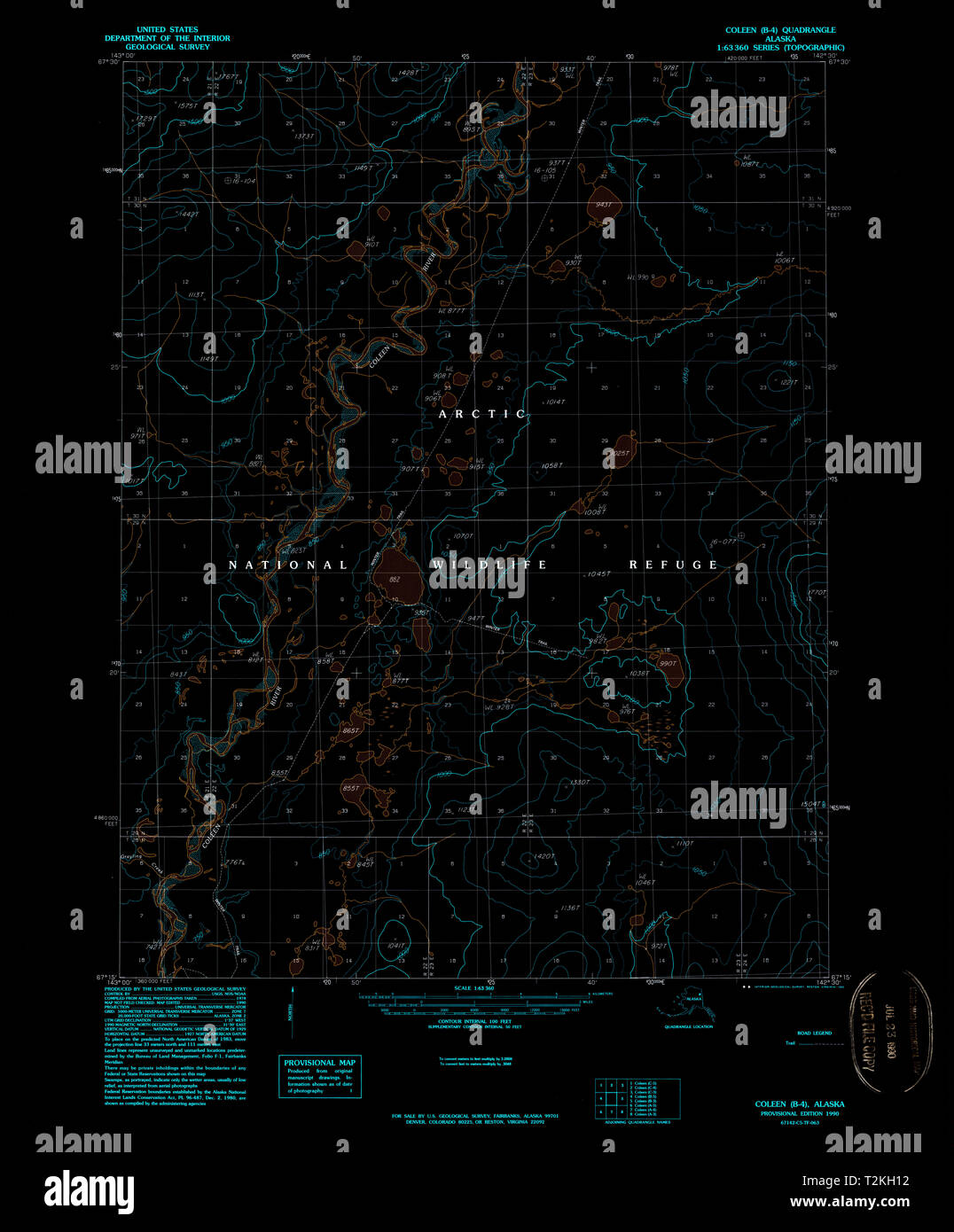 USGS TOPO Map Alaska AK Coleen B-4 355105 1990 63360 Inverted ...