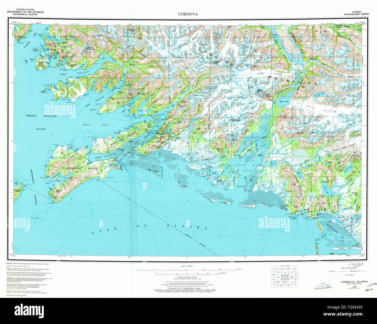 USGS TOPO Map Alaska AK Cordova 360799 1959 250000 Restoration Stock ...