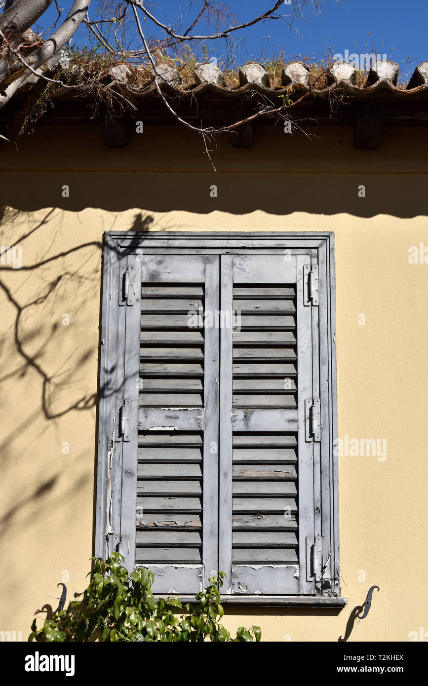 Window in a house with traditional architecture in Plaka, Athens ...