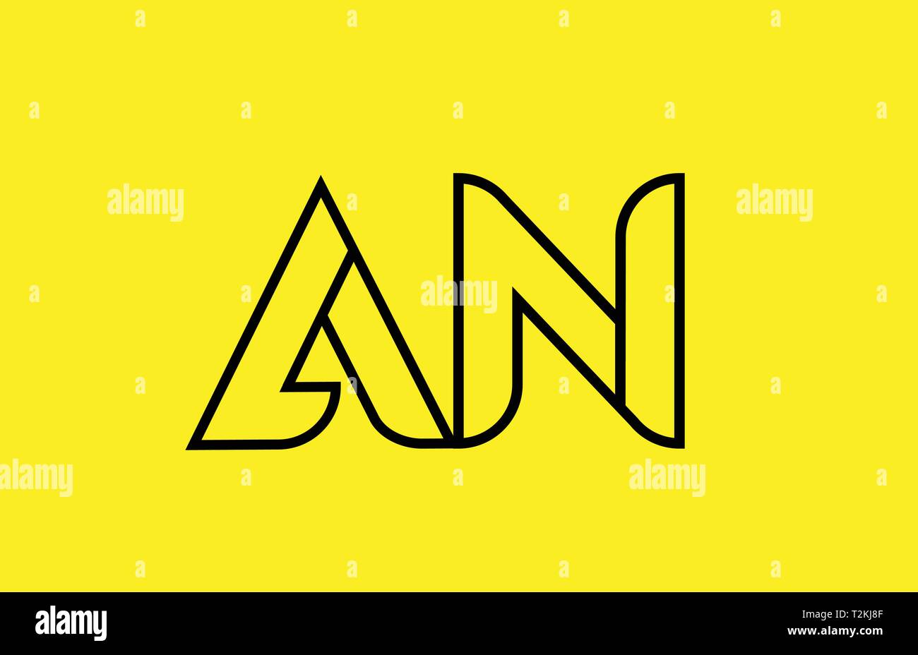 yellow black line alphabet letter AN A N logo combination icon for a ...