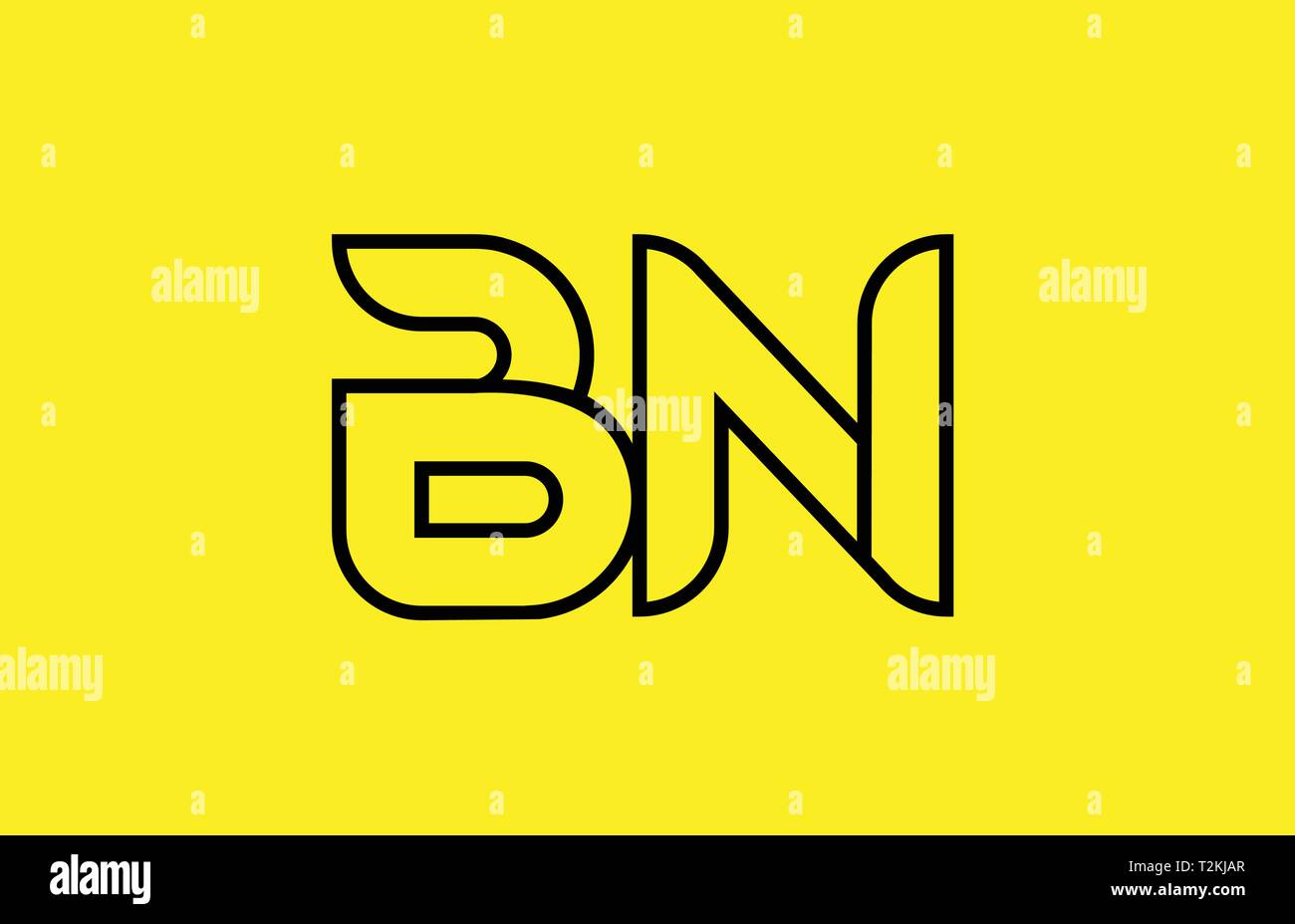 yellow black line alphabet letter BN B N logo combination icon for a ...