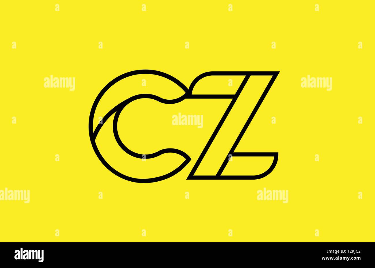 yellow black line alphabet letter CZ C Z logo combination icon for a ...