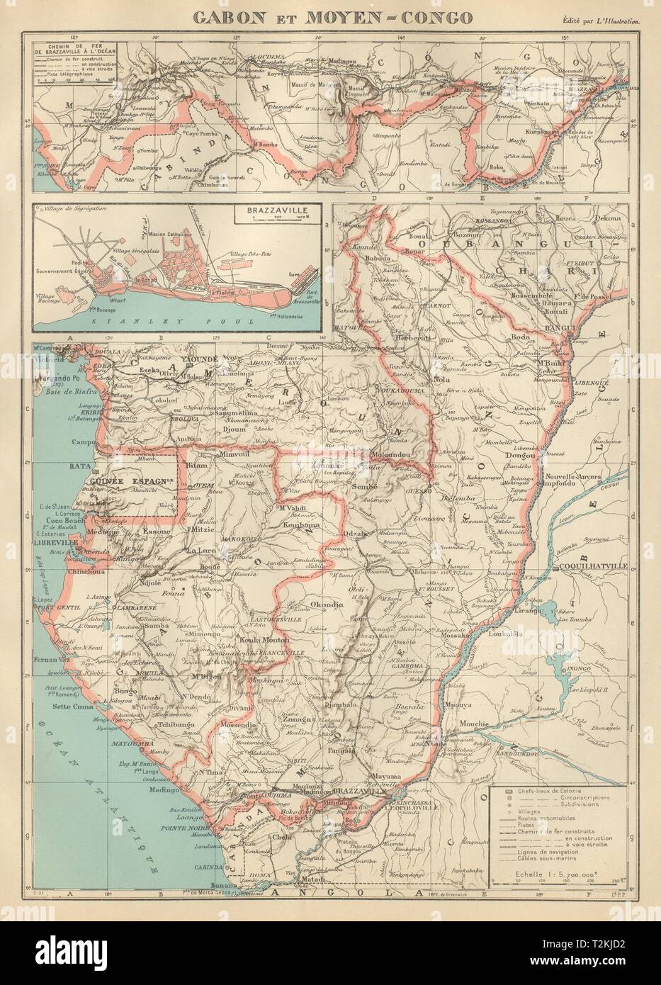 COLONIAL GABON & CONGO. Afrique équatoriale française. Brazzaville plan ...