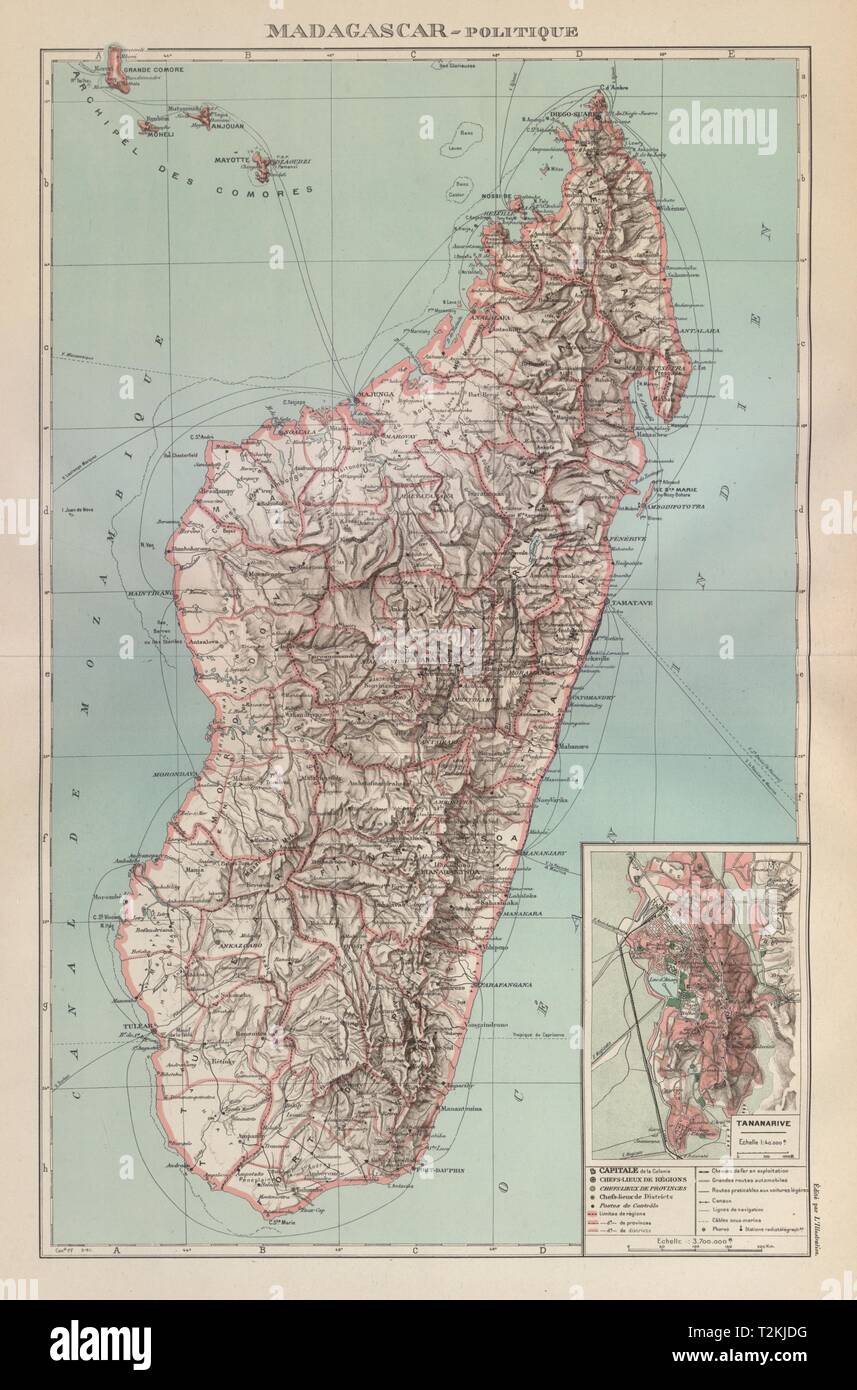 COLONIAL MADAGASCAR. Tananarive/Antananarivo city plan. Comoros Mayotte ...
