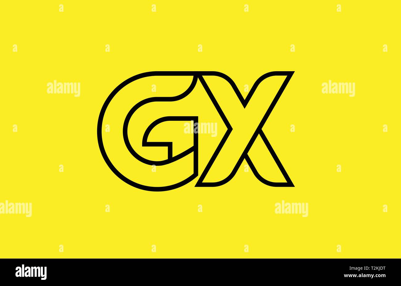 yellow black line alphabet letter GX G X logo combination icon for a ...