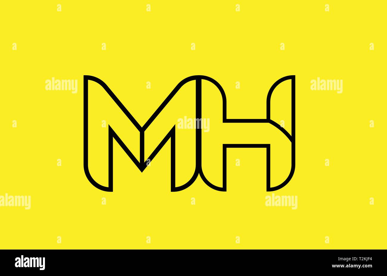 yellow black line alphabet letter MH M H logo combination icon for a ...