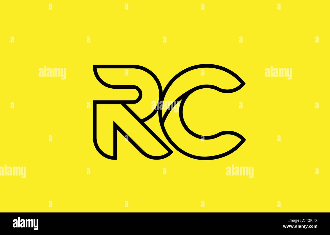yellow black line alphabet letter RC R C logo combination icon for a ...