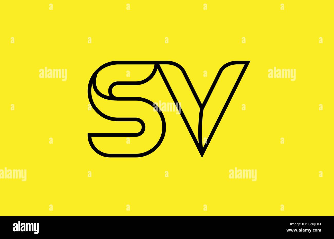 yellow black line alphabet letter SV S V logo combination icon for a ...