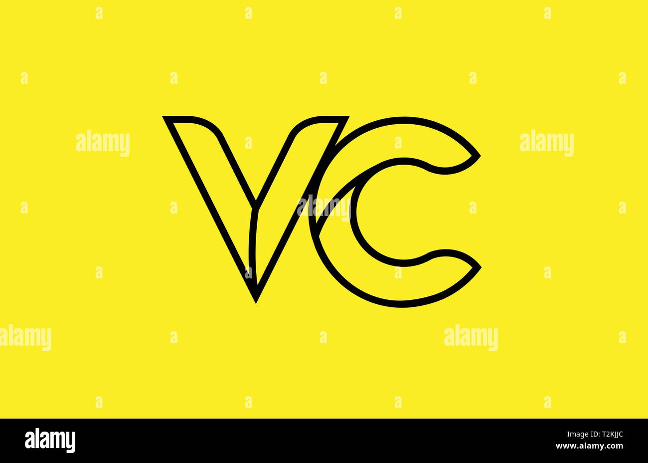 yellow black line alphabet letter VC V C logo combination icon for a ...