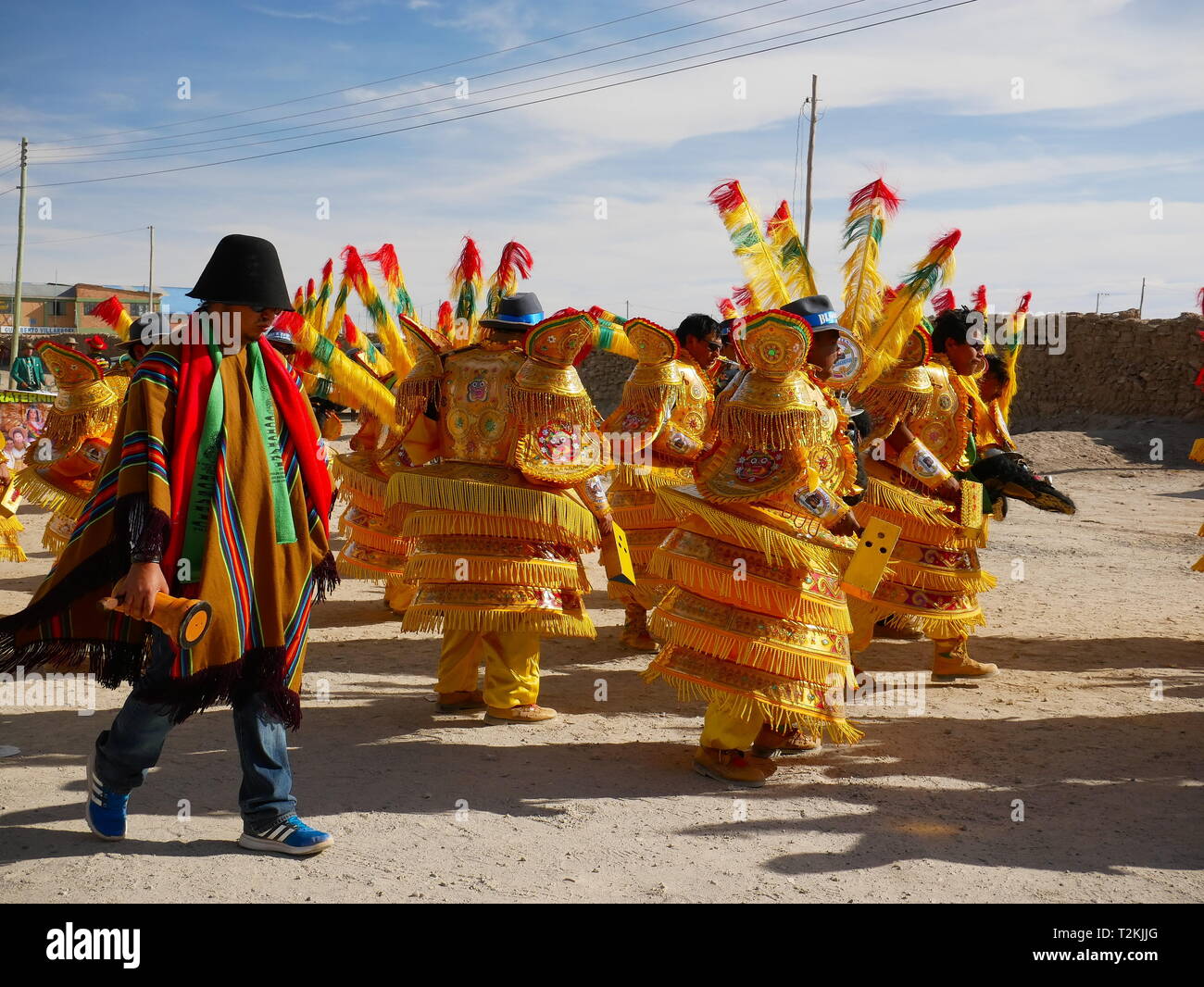 UYUNI, BO - CIRCA OCT 2018 - Popular parade with masks in Colchani ...