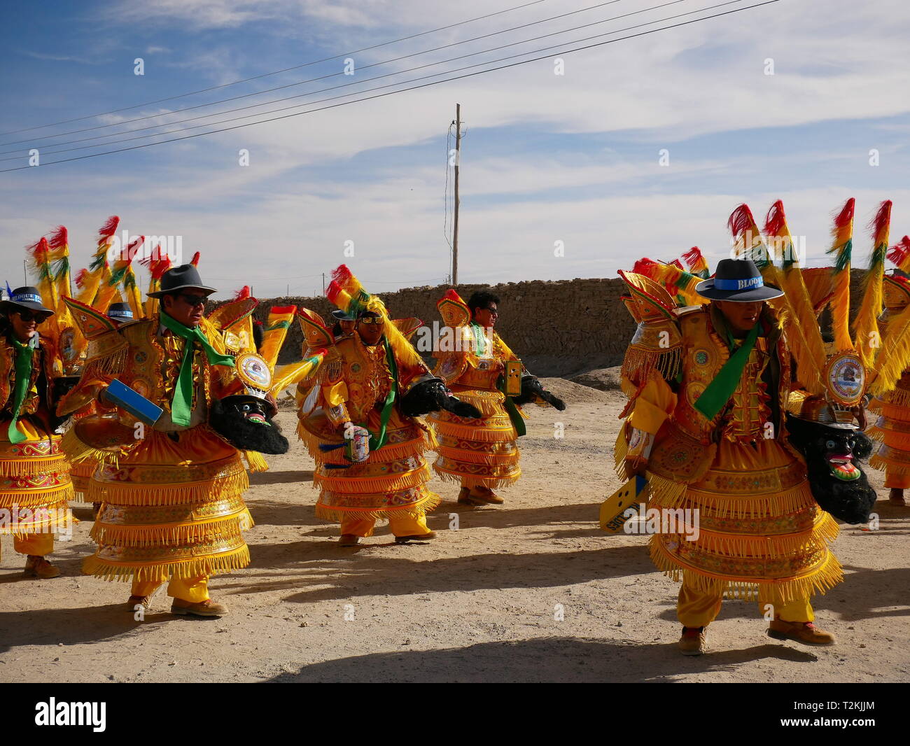 UYUNI, BO - CIRCA OCT 2018 - Popular parade with masks in Colchani ...