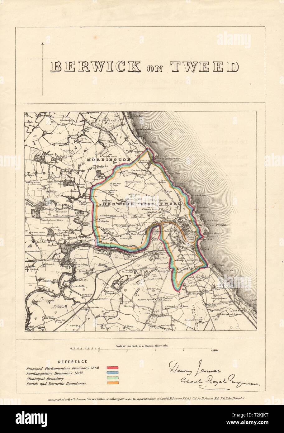 Berwick-on-Tweed. JAMES. PARLIAMENTARY BOUNDARY COMMISSION 1868 old map ...