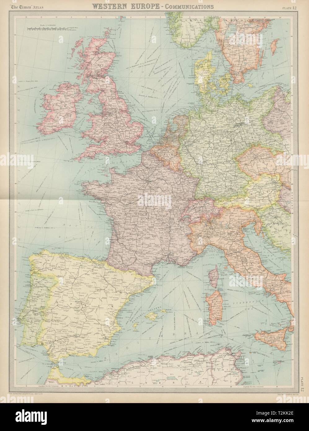Western Europe - Communications. Railways shipping routes. THE TIMES ...