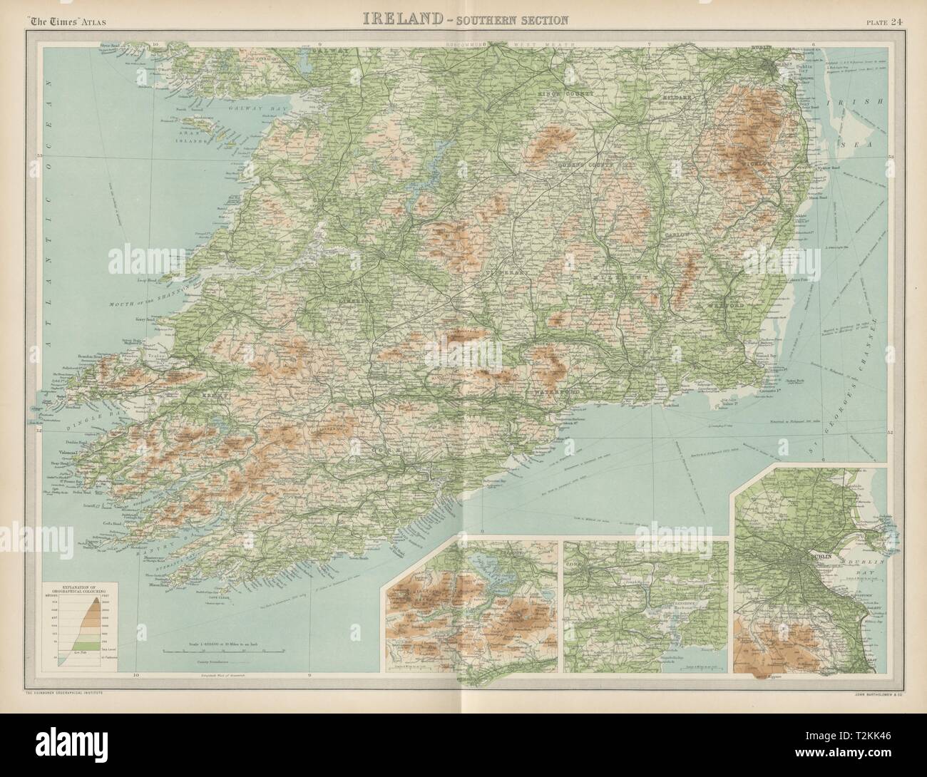 Southern Ireland. Relief & railways. Killarney Cork Dublin insets TIMES ...