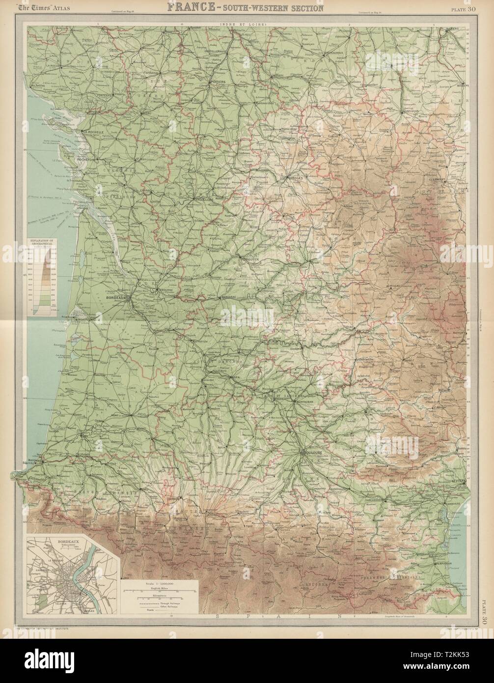 Home & Living South West France Pyrenees Vintage Colour Map Huge 1922 ...