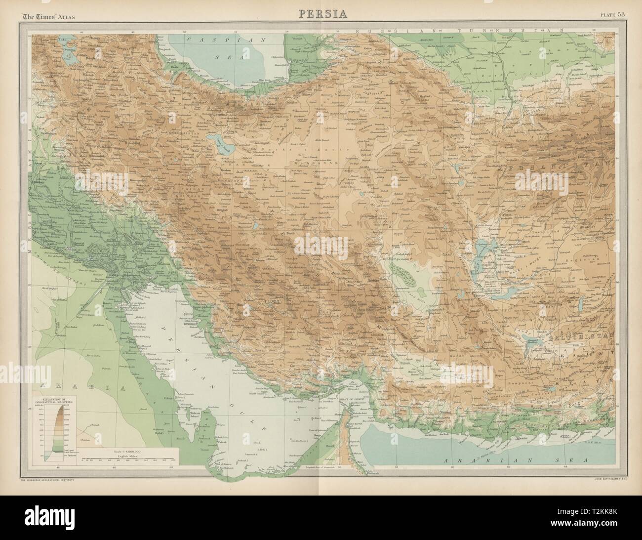 Persia. Iran. Relief. THE TIMES 1922 old vintage map plan chart Stock ...