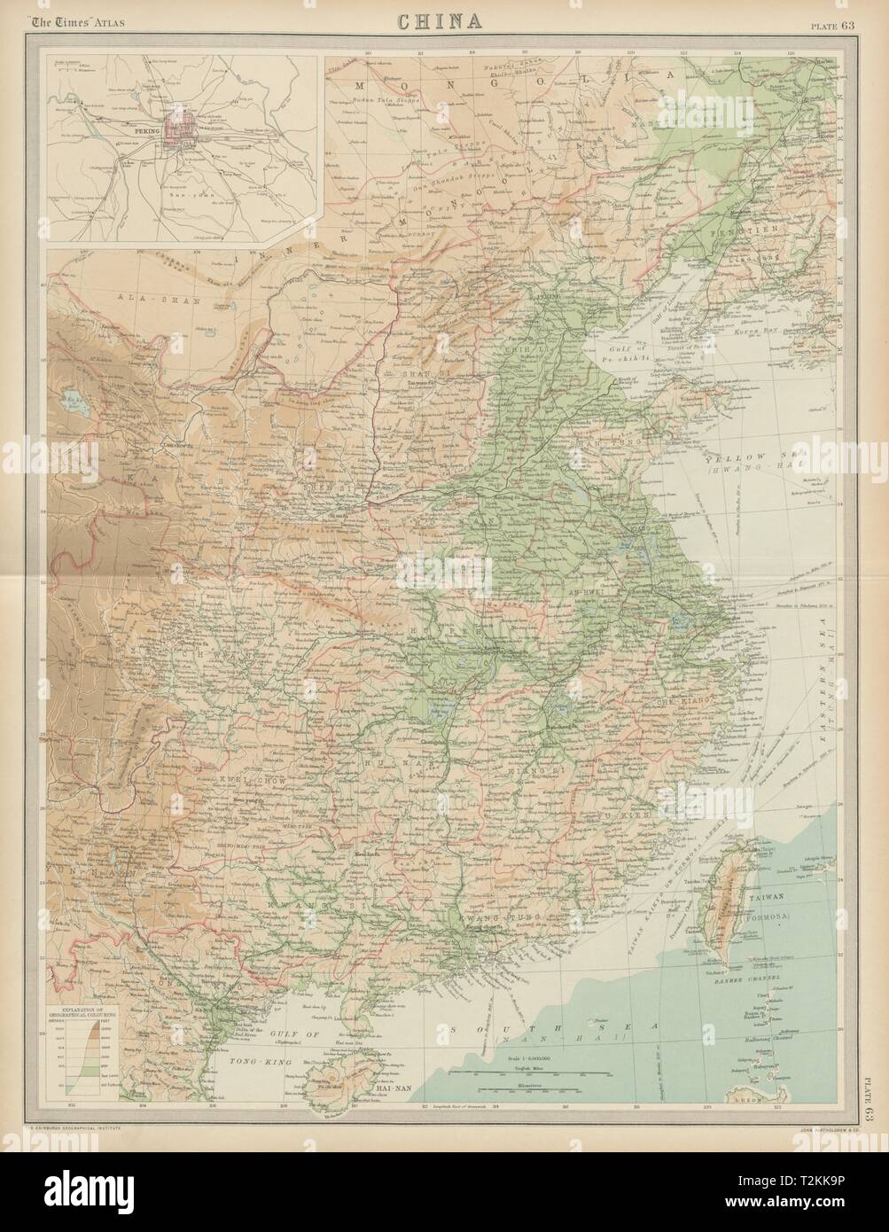 Eastern China. Relief, railways & provinces THE TIMES 1922 old vintage ...