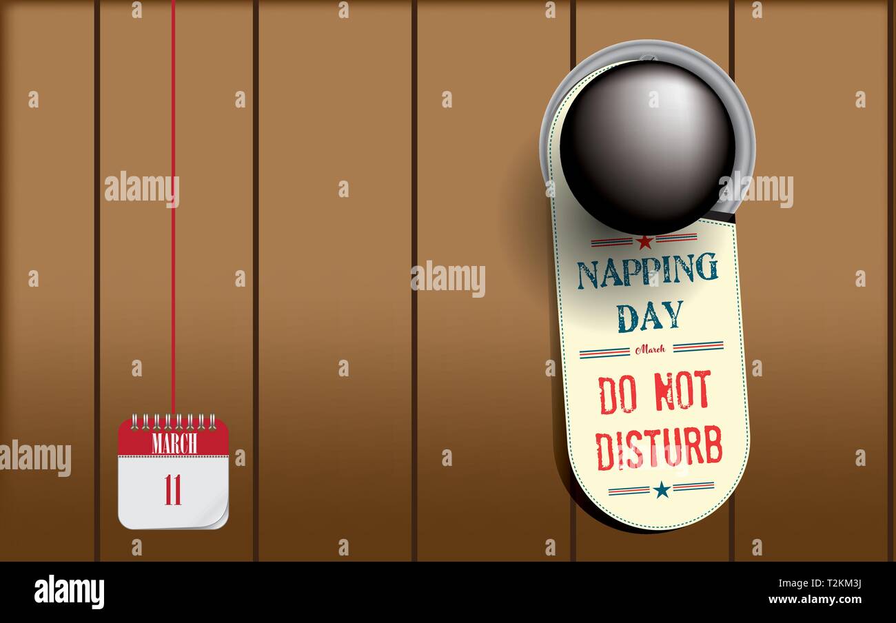Postcard for holiday - Napping Day. Postcard - door with a round handle ...