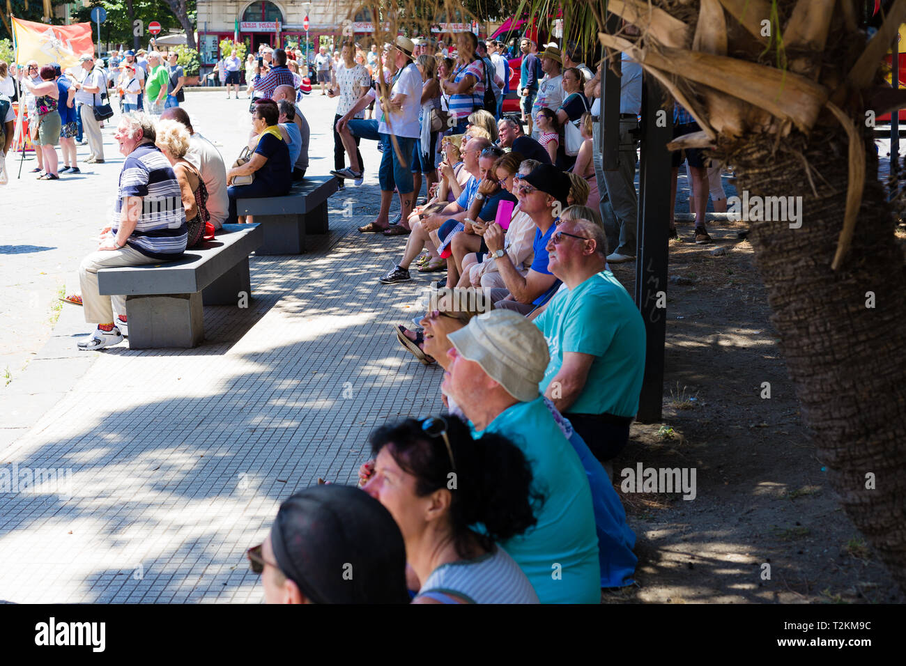 Messina, Sicily, Italy. People gather in the square waiting for the ...