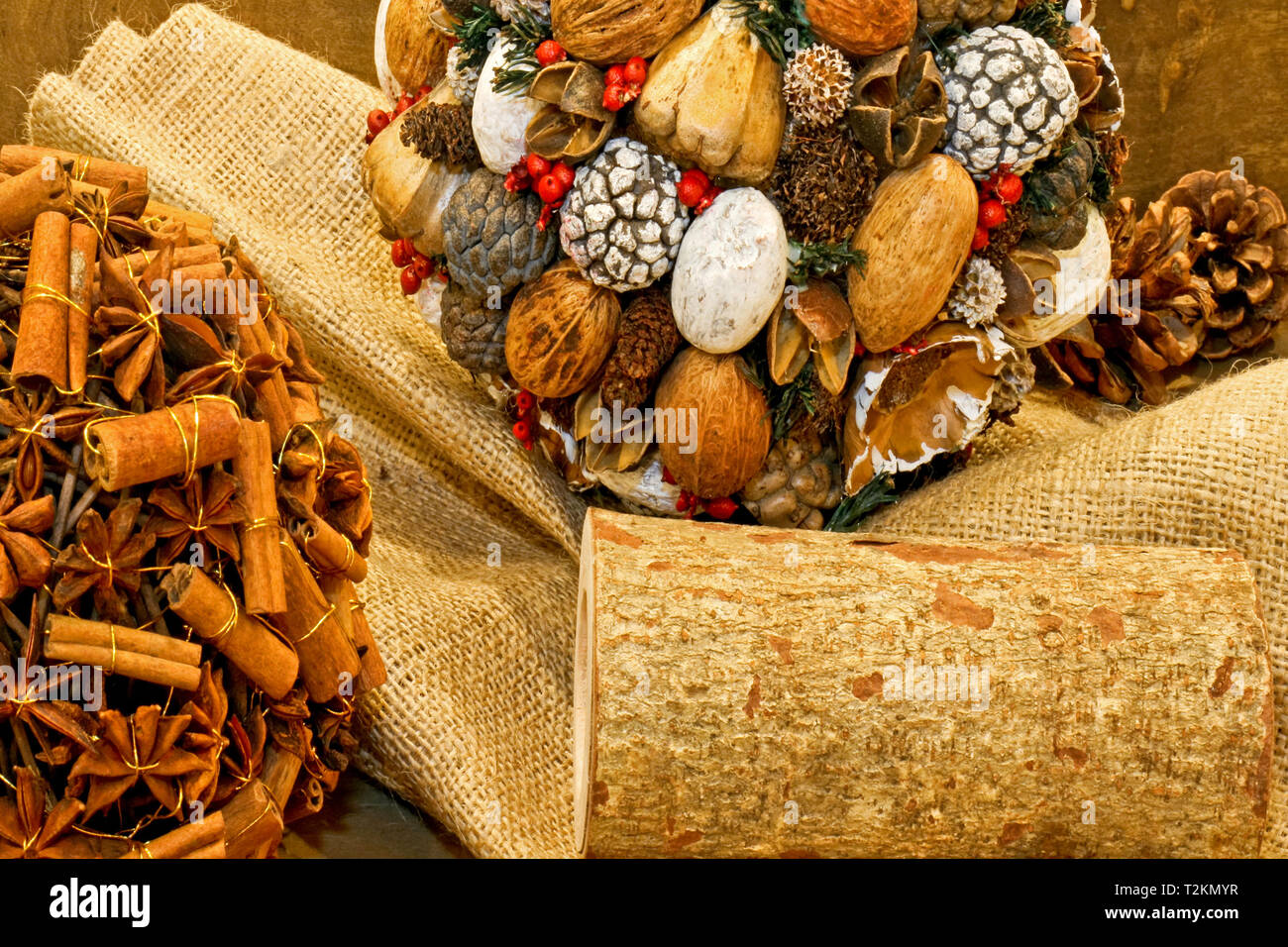 Traditional Christmas decoration with fire wood log Stock Photo - Alamy