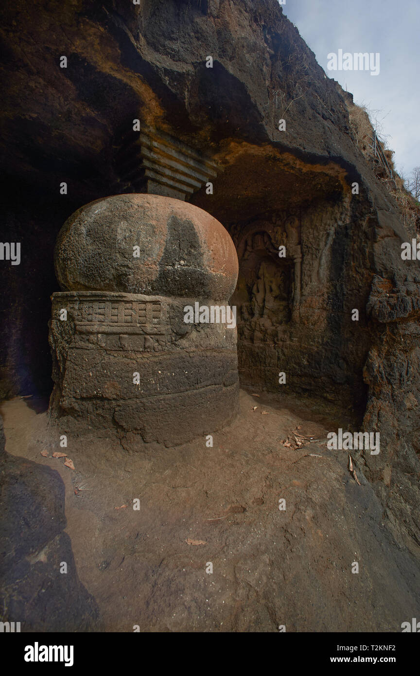 12-06-2009-stupa at Gandharpale Caves, also called Mahad caves has 30 ...