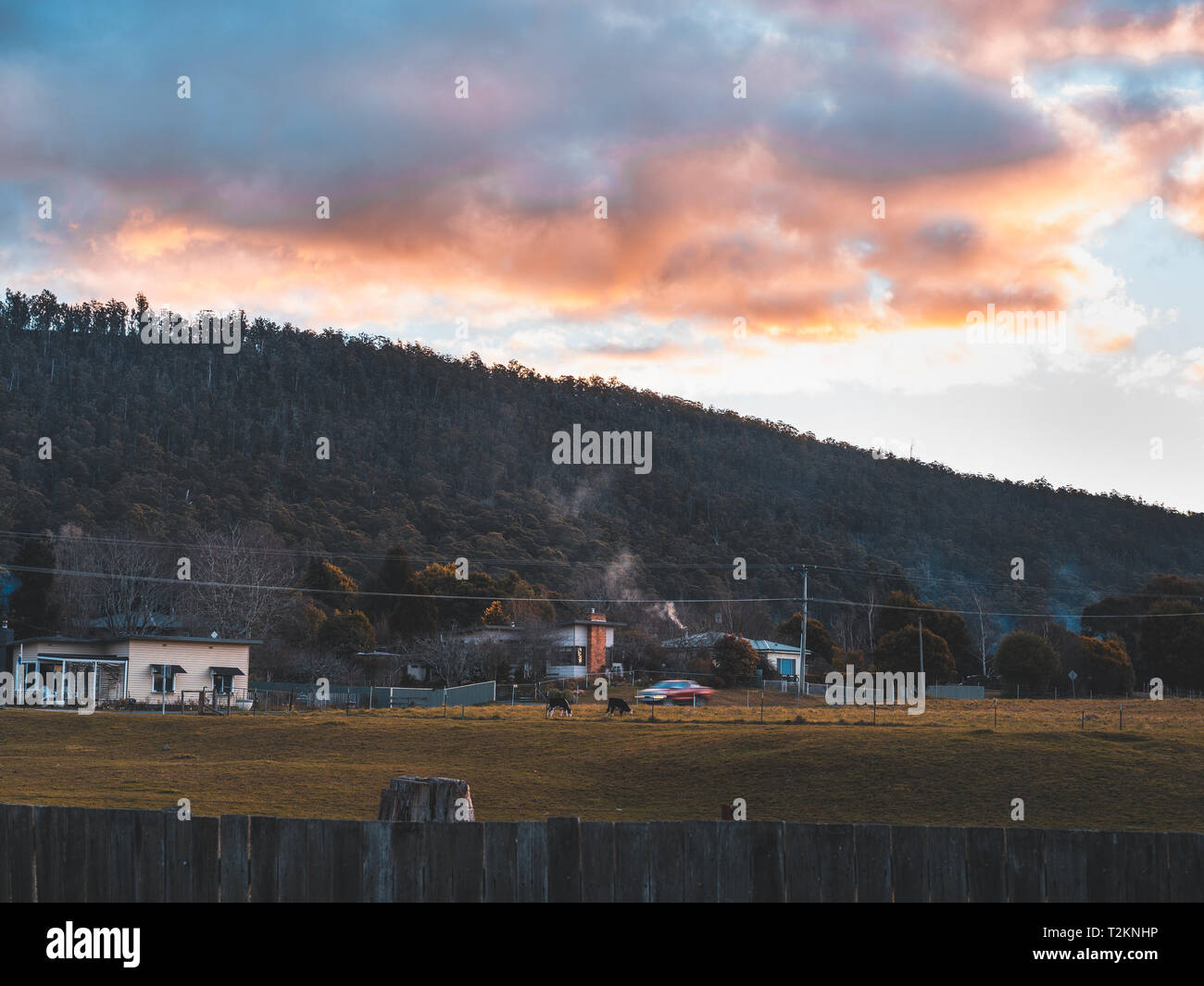 Rural Tasmania Mountain Evening Stock Photo - Alamy