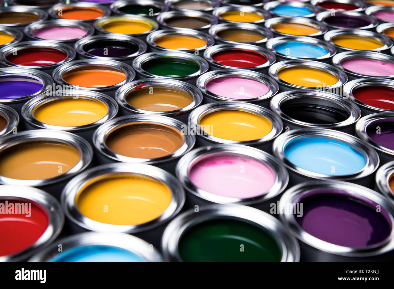 Collection of colored paints cans Stock Photo - Alamy