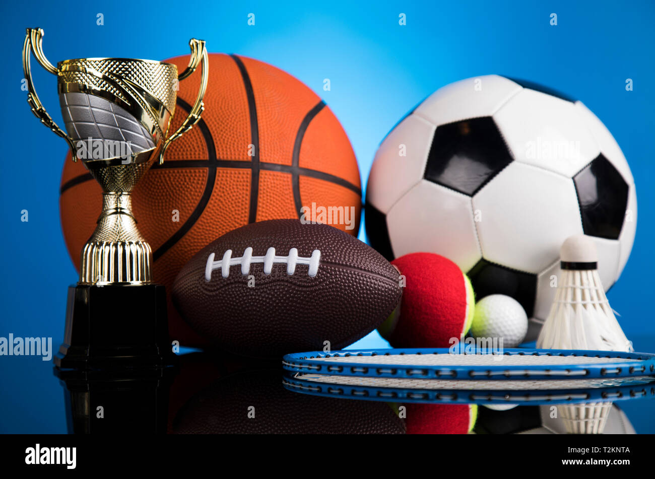Sport equipment and balls background Stock Photo - Alamy
