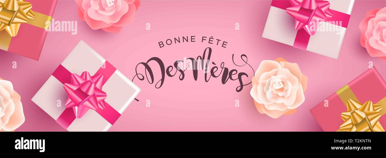 Mothers Day web banner illustration in french language. Realistic ...