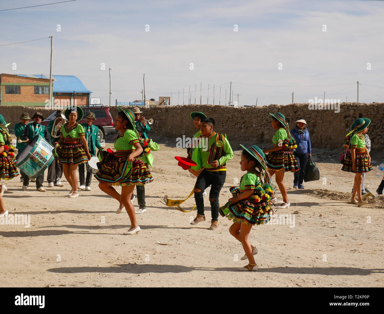 UYUNI, BO - CIRCA OCT 2018 - Popular parade with masks in Colchani ...