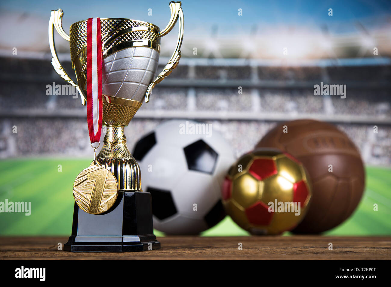 Award winning and championship concept, trophy cup on sport background ...