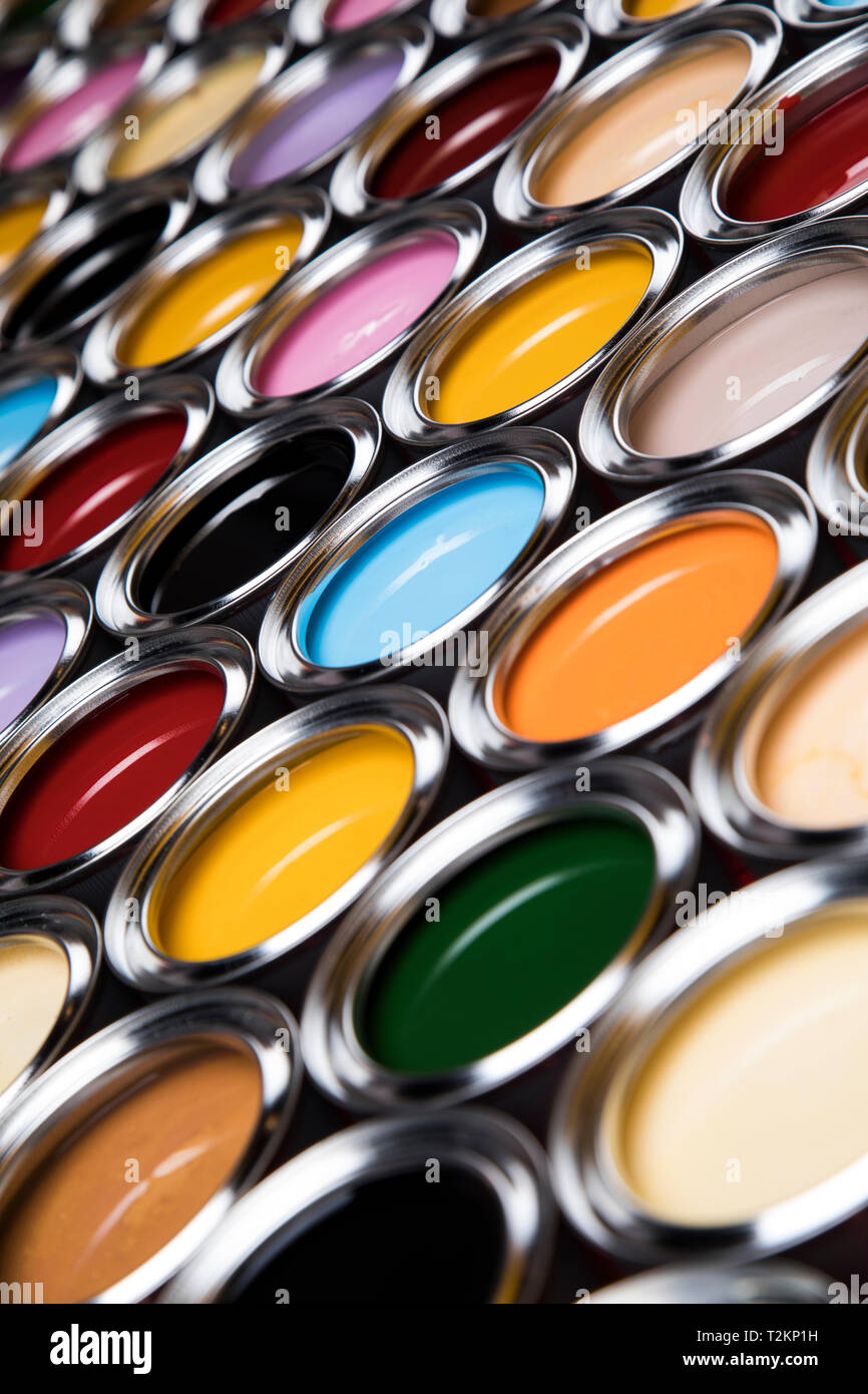 Color palette, can, Rainbow colors background Stock Photo - Alamy