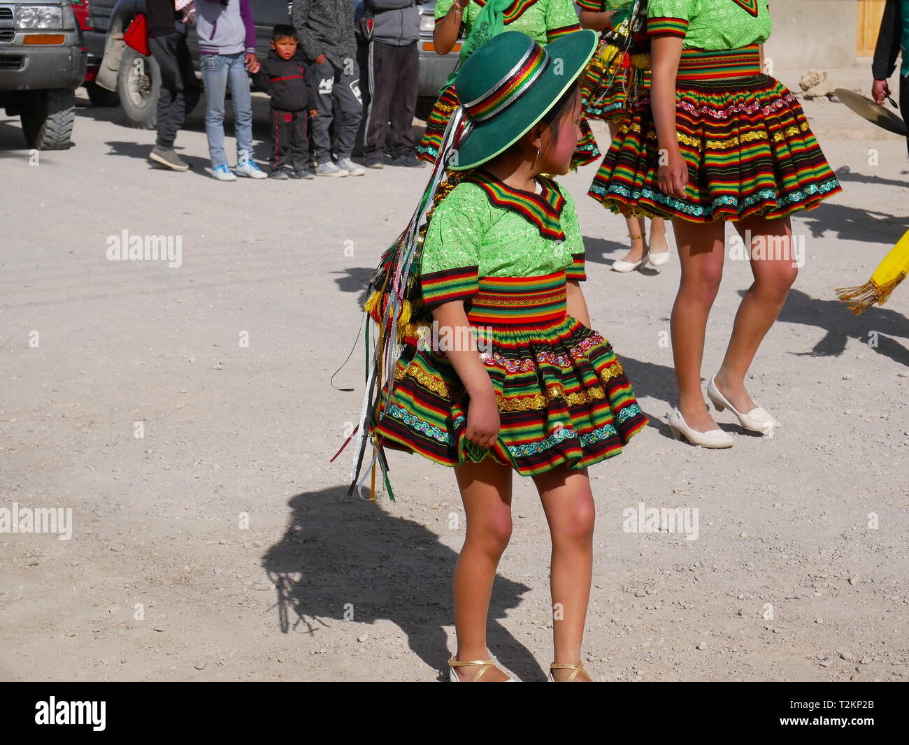 UYUNI, BO - CIRCA OCT 2018 - Popular parade with masks in Colchani ...