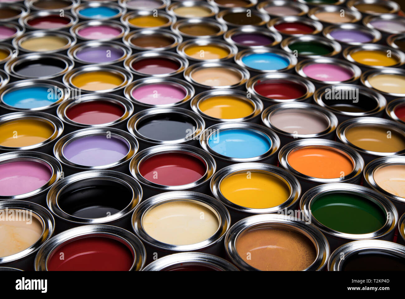 Collection of colored paints cans Stock Photo - Alamy