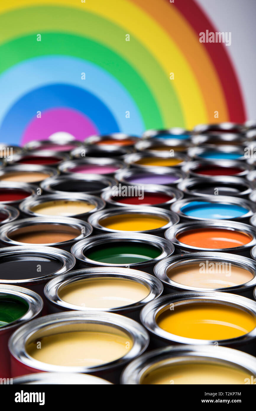 Color palette, can, Rainbow colors background Stock Photo - Alamy
