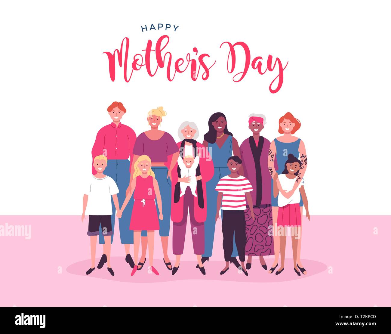 Happy Mothers Day card illustration for special mother holiday. Diverse ...