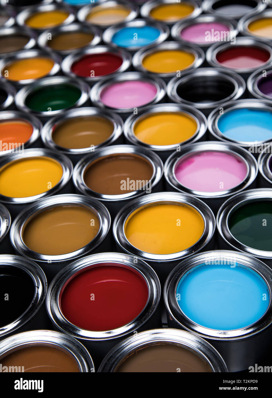 Creativity concept group of tin metal cans with color paint Stock Photo ...