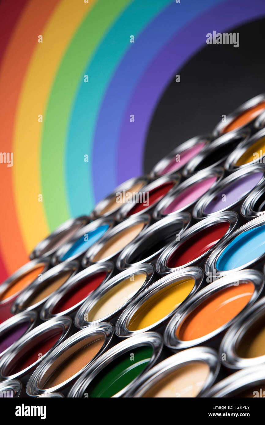 Paint cans color palette and Rainbow colors Stock Photo - Alamy