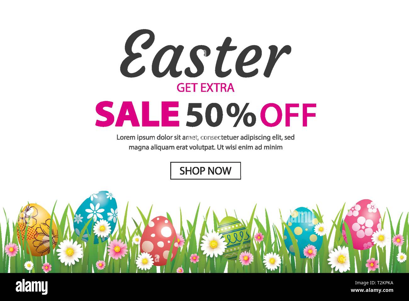 Easter sale banner design template with colorful eggs and flowers. Use ...