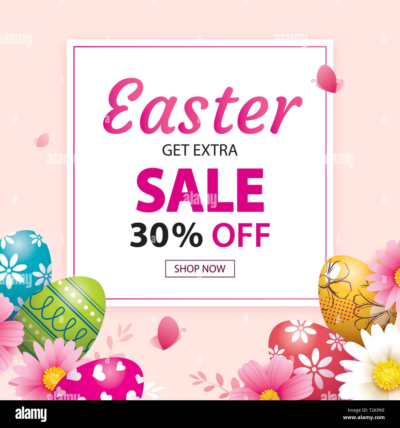 Easter sale banner design template with colorful eggs and flowers. Use ...